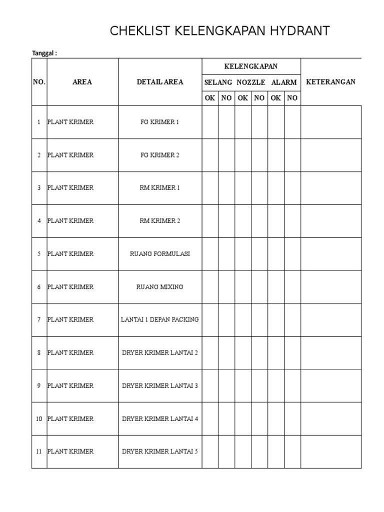 Checklist Kelengkapan Hydrant | PDF