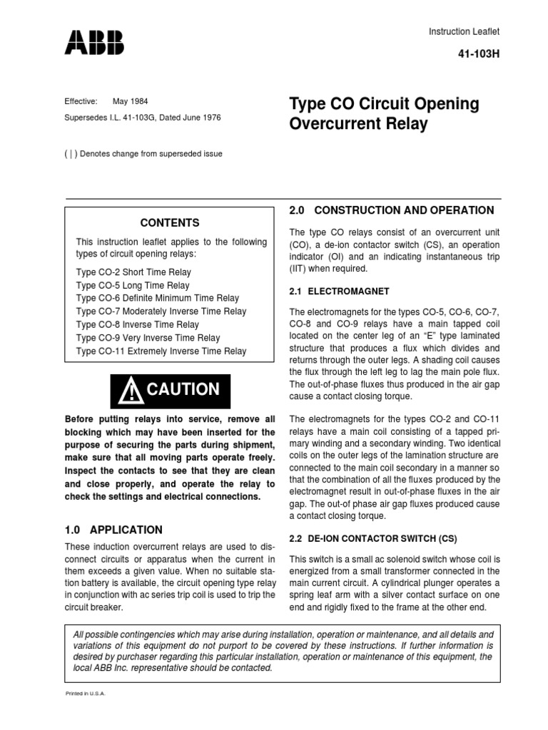 Type CO Circuit Opening Overcurrent Relay - Autores Varios - Editorial ...