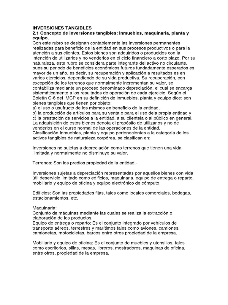 Inversiones Tangibles e Intangibles | PDF | Depreciación | Bienes