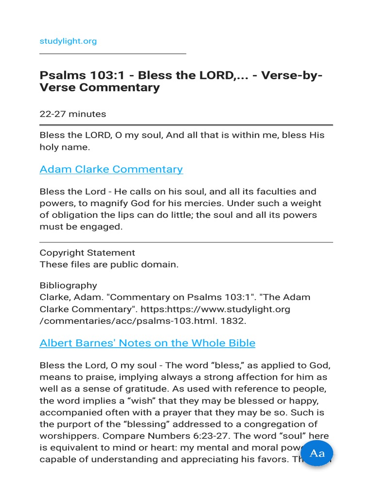 Psalms 103 1 - Bless The LORD ... - Verse-By-Verse Commentary | PDF ...