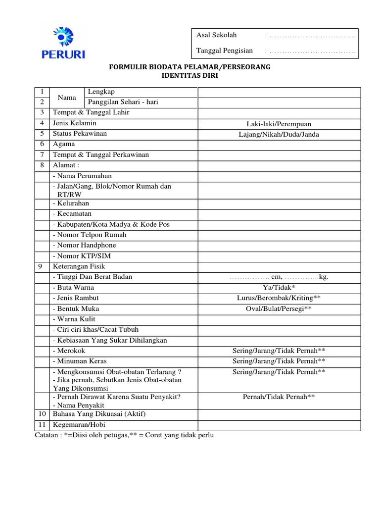 Formulir Biodata | PDF
