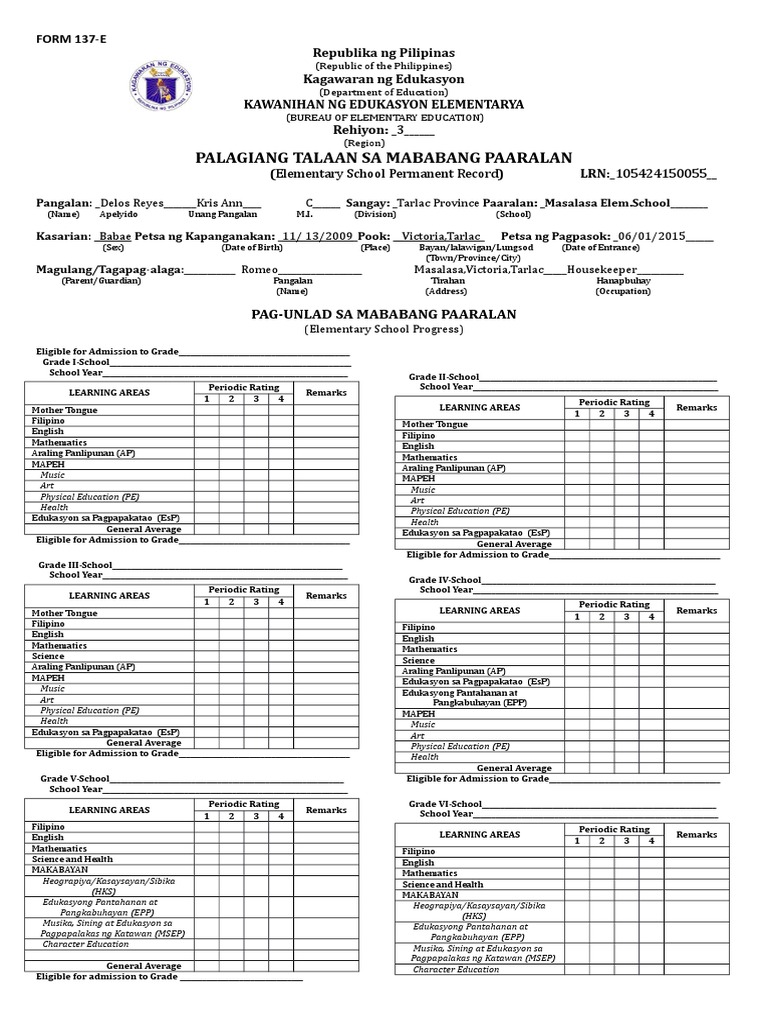 (Soft Copy) Form 137 | PDF | Physical Education | Psychological Concepts