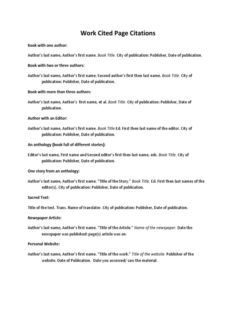 Work Cited and Parenthetical Citations | PDF | Citation | Written ...