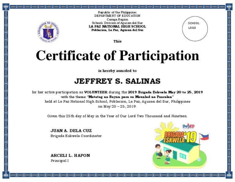 Certificate of Participation (Volunteer)