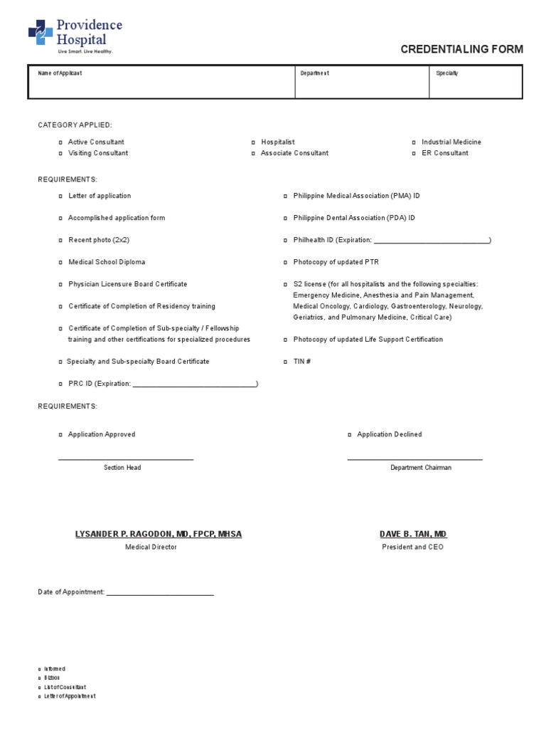 Credentialing Form and Medical Staff Application Form | PDF | Residency ...