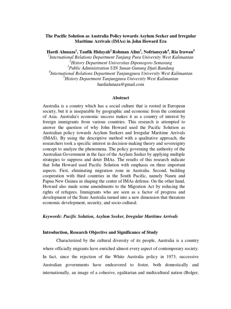 The Pacific Solution As Australia Policy Towards Asylum Seeker and ...