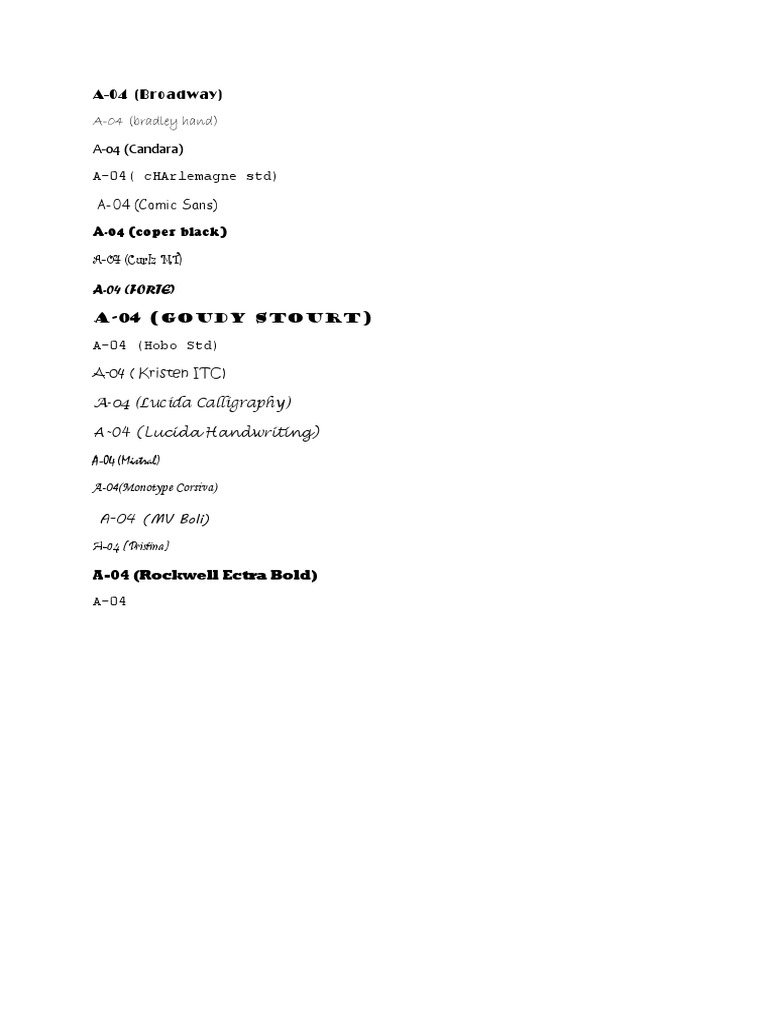 A-04 Font Samples and Examples | PDF