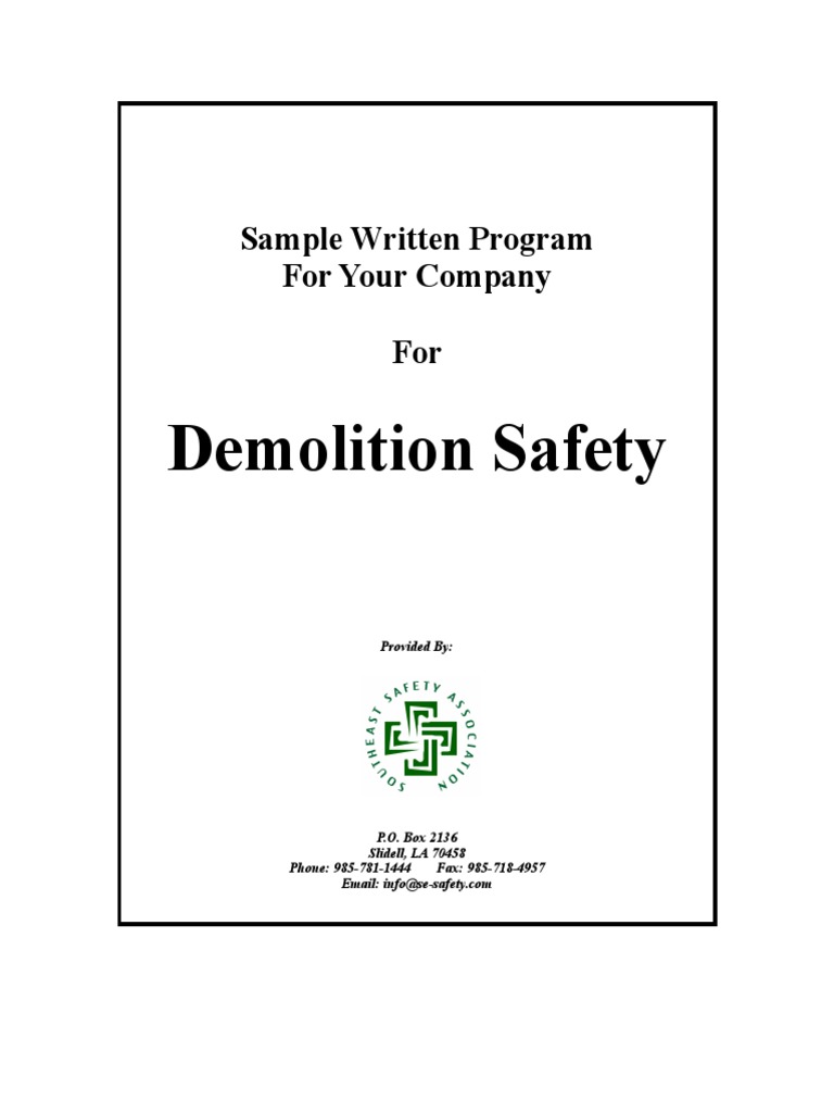 Demolition Safety: Sample Written Program For Your Company For | PDF ...