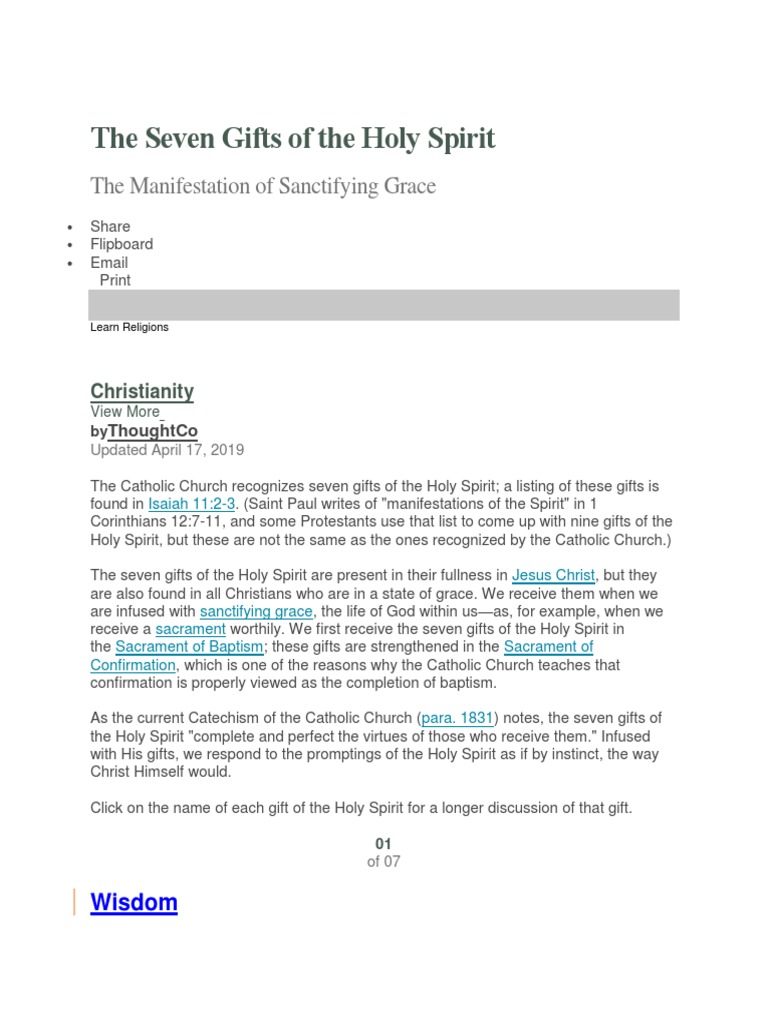 Seven Gifts of the Holy Spirit Explained | PDF | Courage | Faith