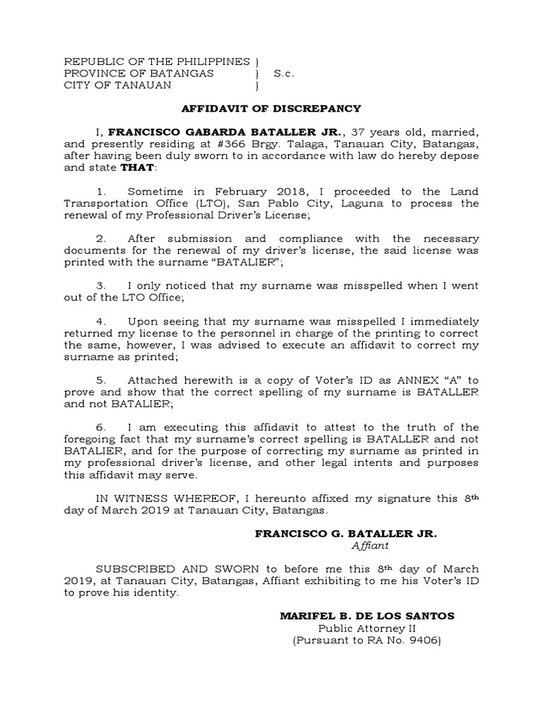 Affidavit of Discrepancy: Affiant | PDF