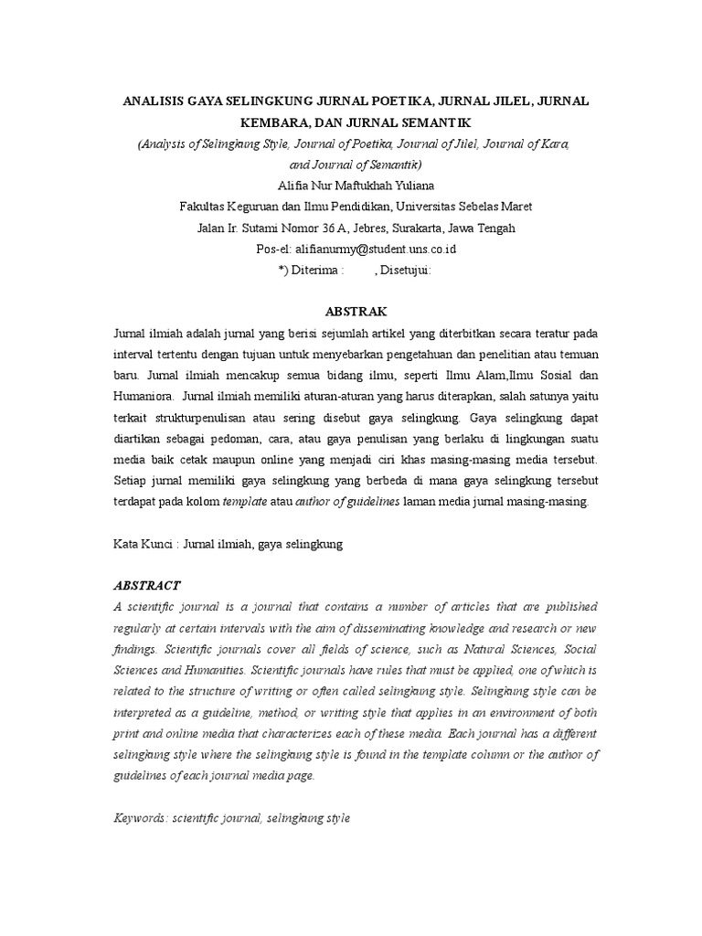 Analisis Gaya Selingkung Jurnal Poetika, Jurnal Jilel, Jurnal Kembara, Dan Jurnal Semantik | PDF