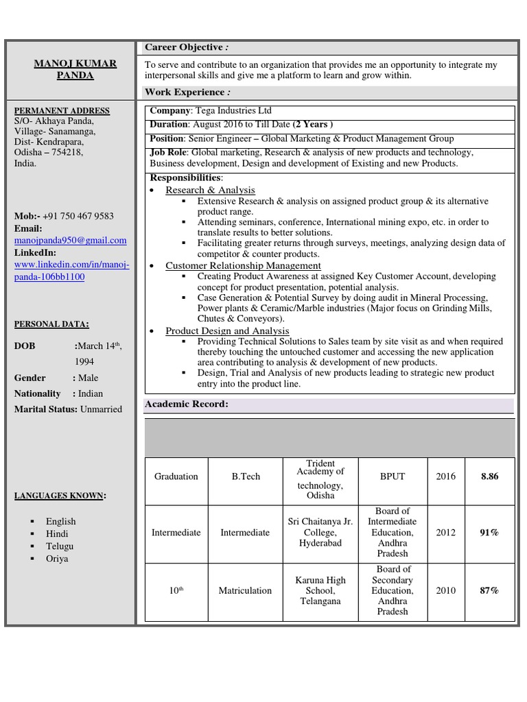Manoj Kumar Panda Career Objective:: Research & Analysis | PDF | Marketing | Science