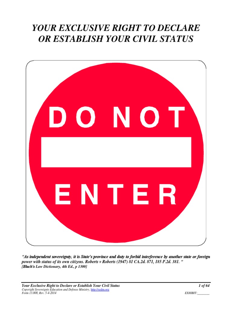 Your Exclusive Right To Declare or Establish Your Civil Status | PDF ...