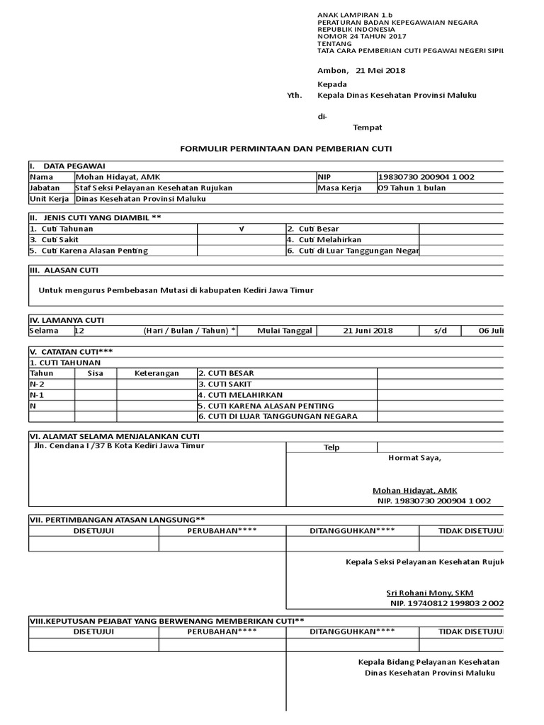 Format Cuti Tahunan Tebaru 2018 | PDF