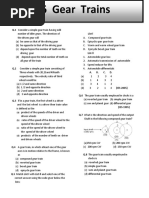 Gear Train Worksheets