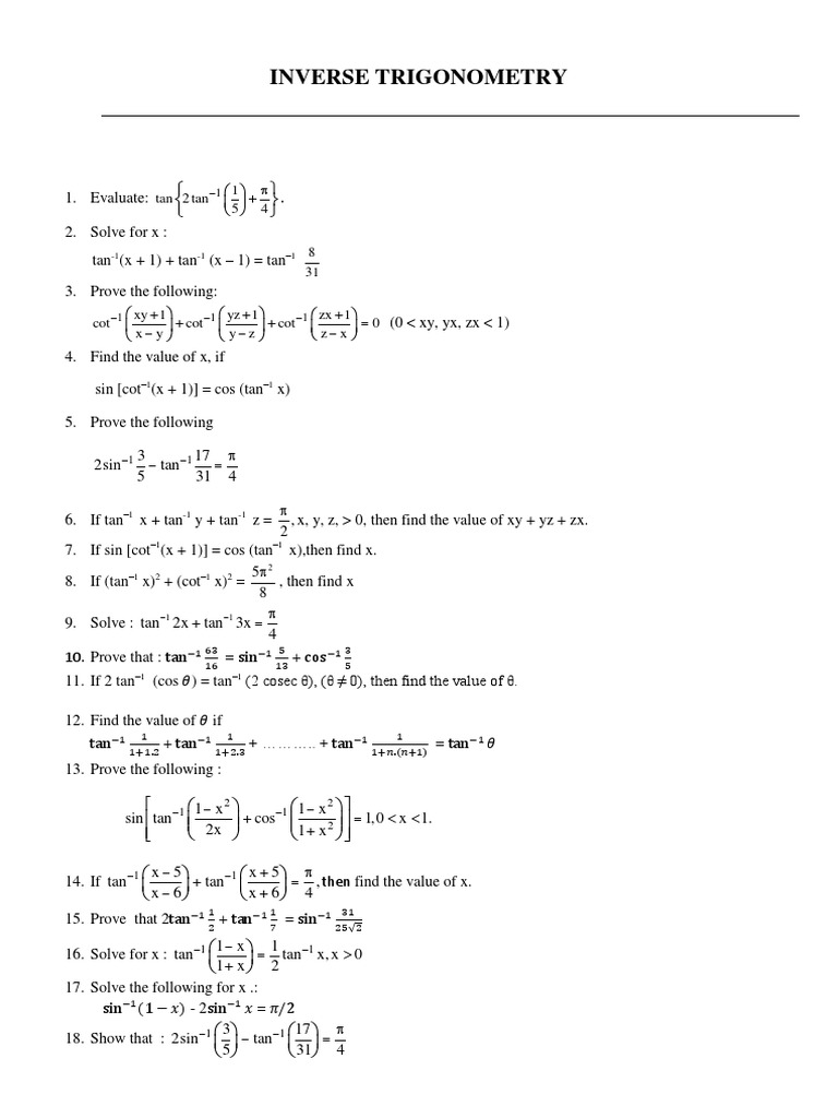 Inverse Trigonometry Problems and Solutions | PDF | Trigonometric ...