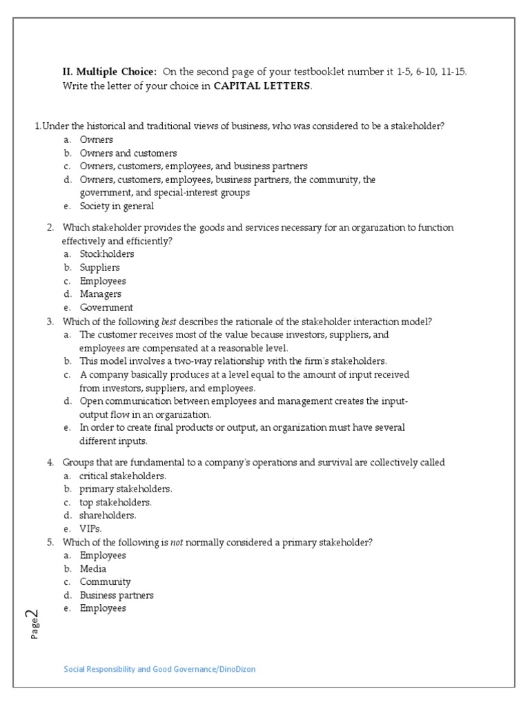 Write The Letter of Your Choice in CAPITAL LETTERS | PDF | Reputation ...