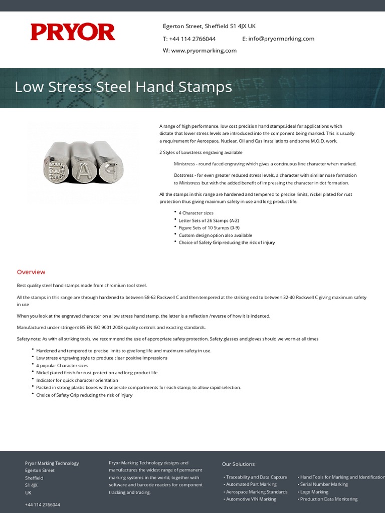 Low Stress Steel Hand Stamps: Egerton Street, Sheffield S1 4JX UK T ...