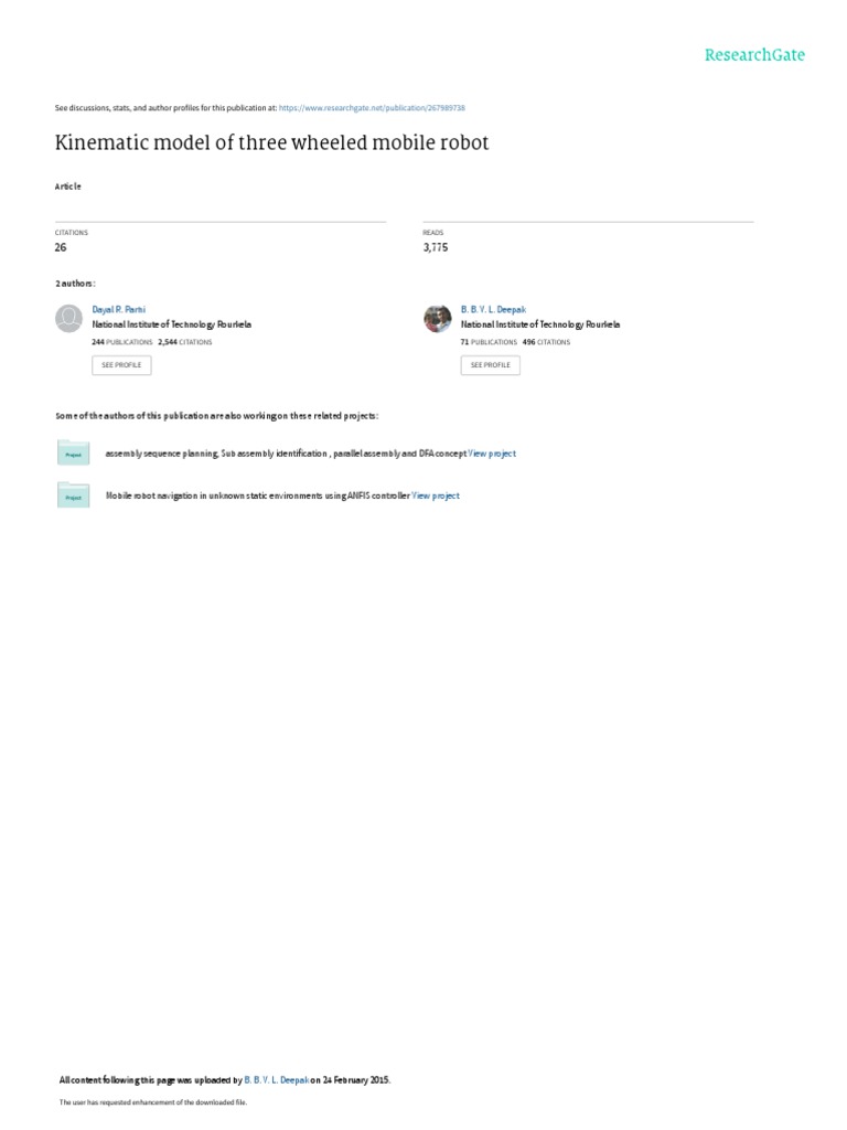 Kinematic Model Of Three Wheeled Mobile Robot Pdf Rotation Kinematics