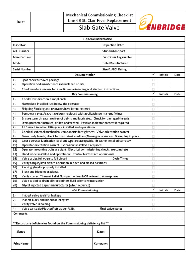 A1Z5L2 - Appendix VI - Valve Commissioning Checklist - US | PDF | Valve ...