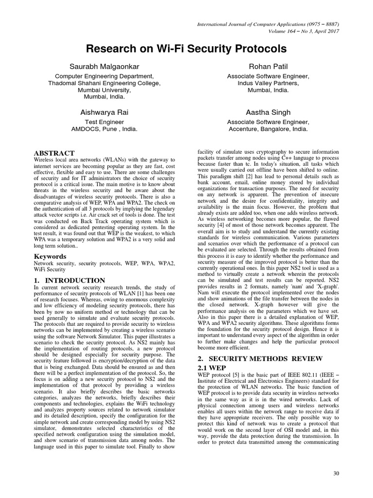 Wi-Fi Security Protocols Analysis: WEP, WPA, WPA2 | PDF | Computer ...