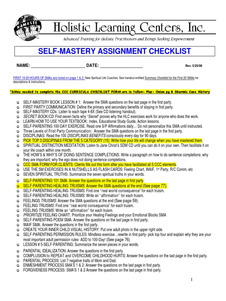 Self-Mastery Assignment Checklist | PDF | Adolescence | Id