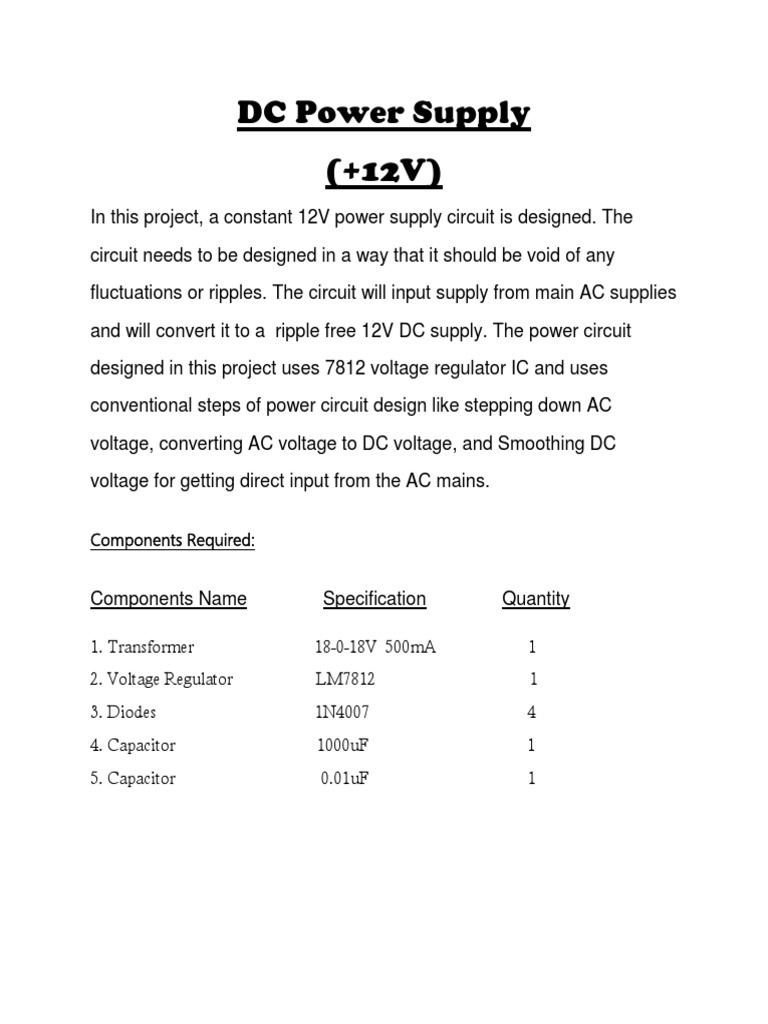 DC Power Supply Documentation | PDF | Rectifier | Capacitor