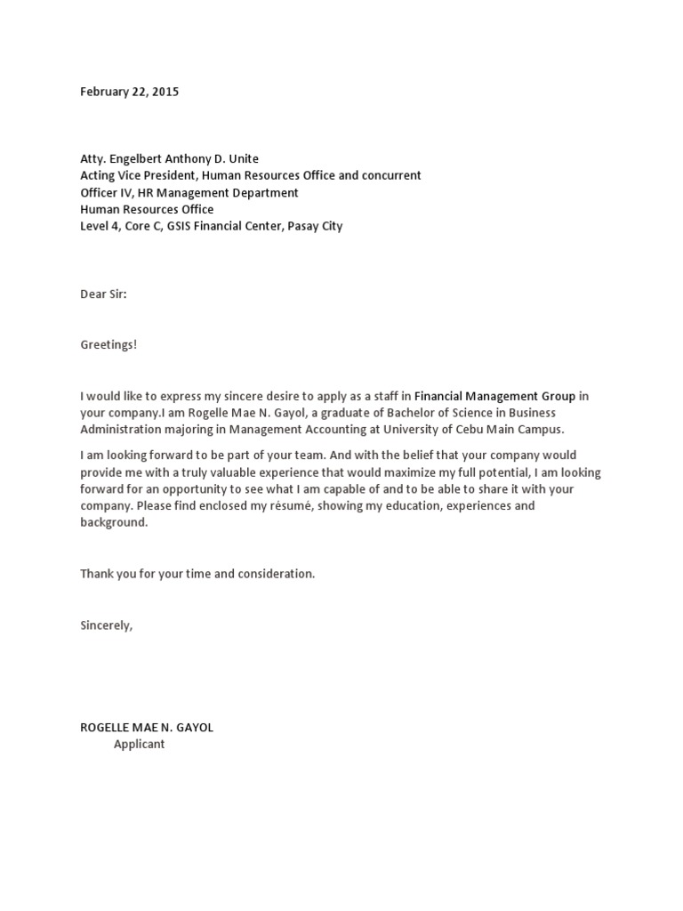 Sample Application Letter Ojt | PDF