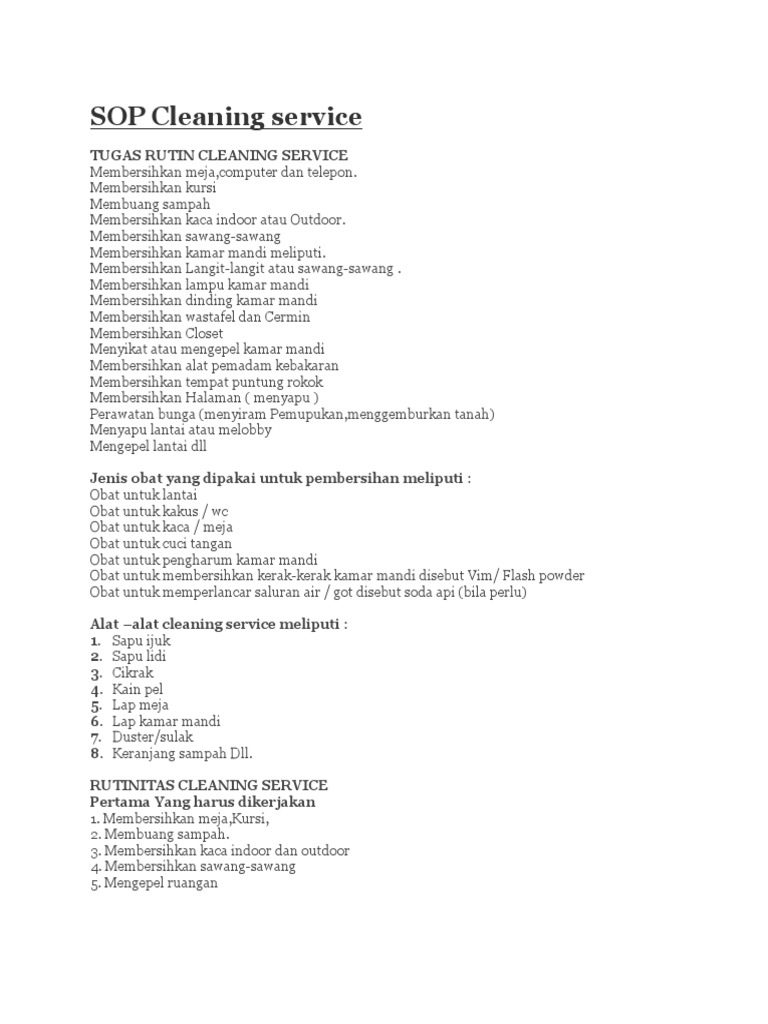SOP Cleaning Service | PDF