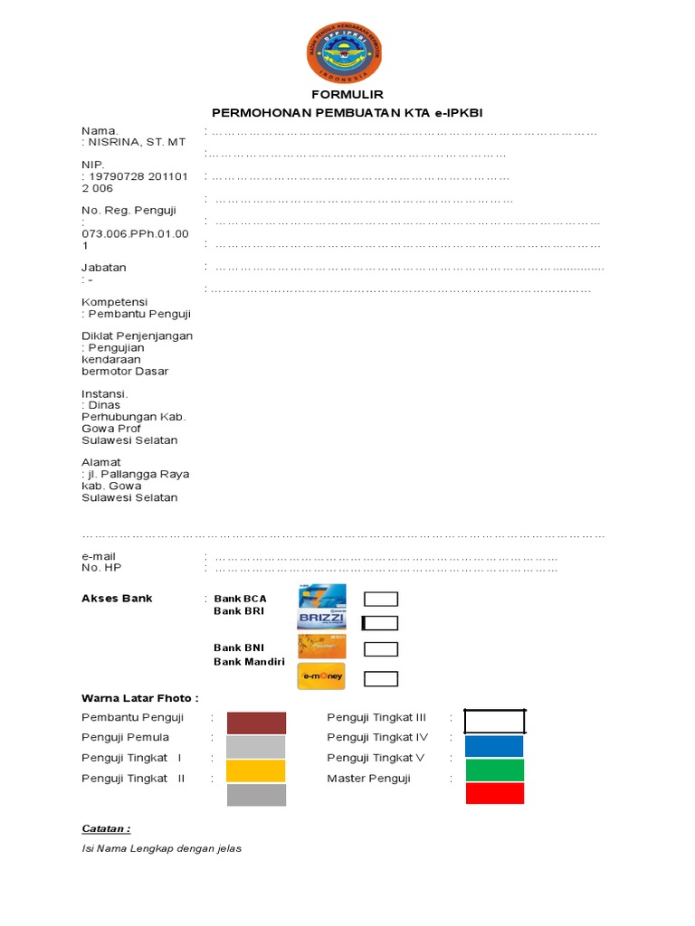 Formulir KTA e-IPKBI Penguji | PDF