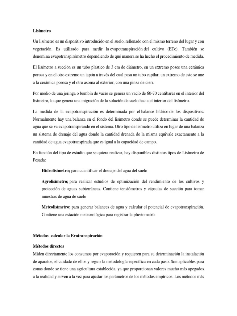 Función y Tipos de Lisímetros | PDF | Geografía Física | Agua