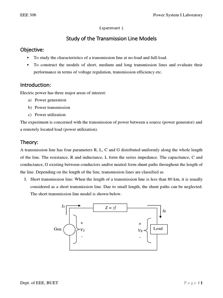 Experiment 1 PDF | PDF | Electric Power Transmission | Transmission Line