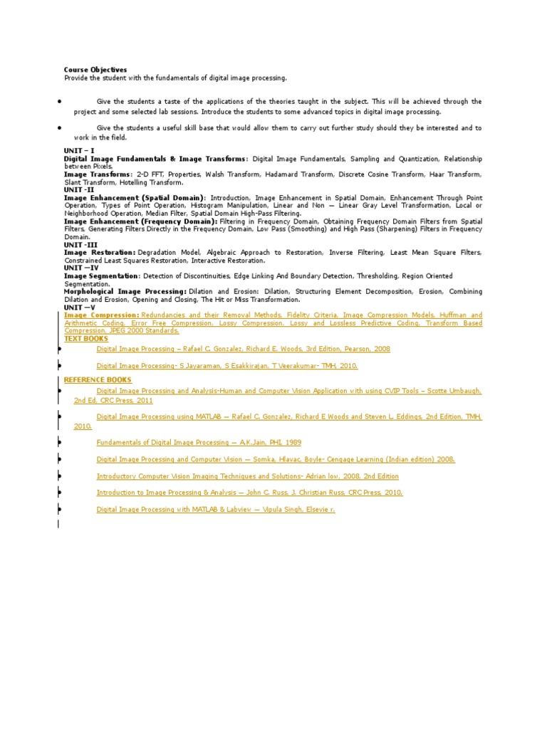 Dip Syllabus | PDF | Data Compression | Image Segmentation Dip Syllabus | PDF | Data Compression | Image Segmentation