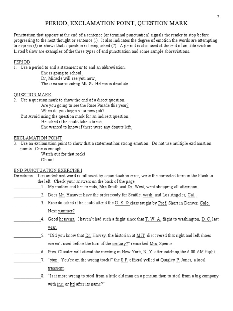 Period, Exclamation Point, Question Mark | PDF | Question | Language ...
