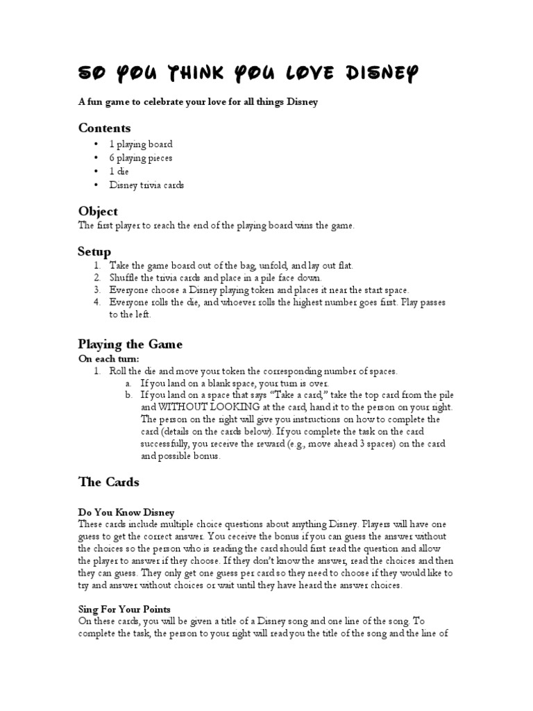 Disney Trivia Game Final | PDF