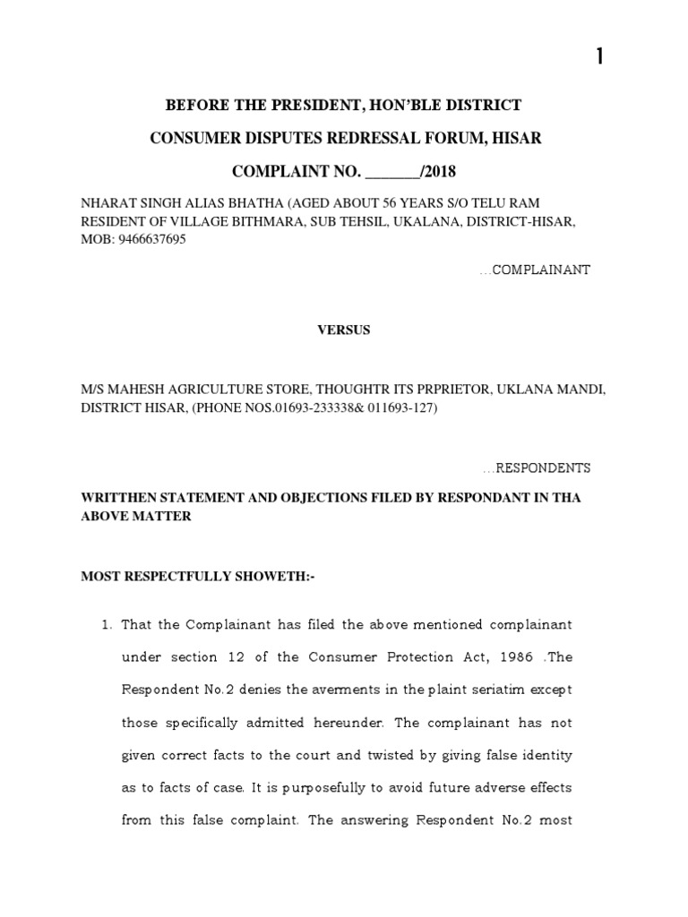 Consumer Disputes WS (New) | PDF | Complaint | Common Law