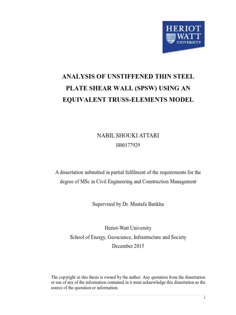 Analysis of Unstiffened Thin Steelplate Shear Wall (SPSW) Using ...