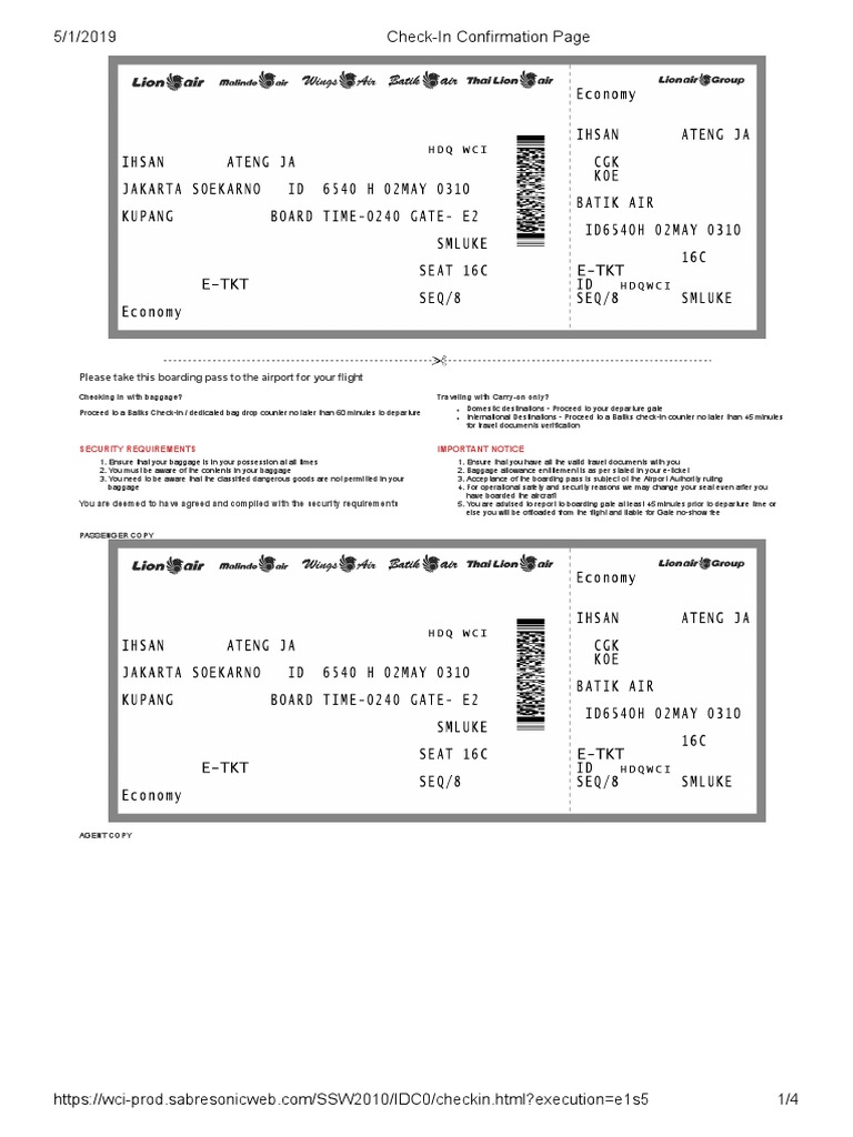 Check-In Confirmation Page | PDF | Baggage | Aviation