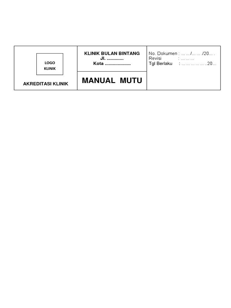 Contoh Manual Mutu Klinik | PDF