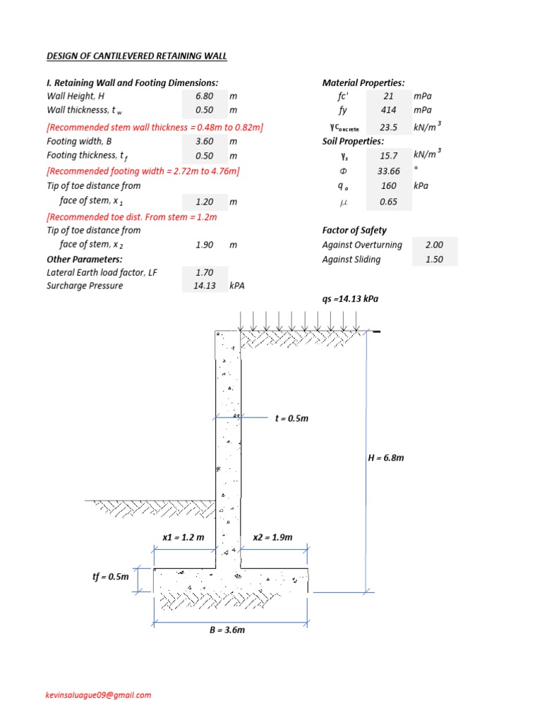 Cantilever Retaining Wall Design Details | PDF | Pascal (Unit ...