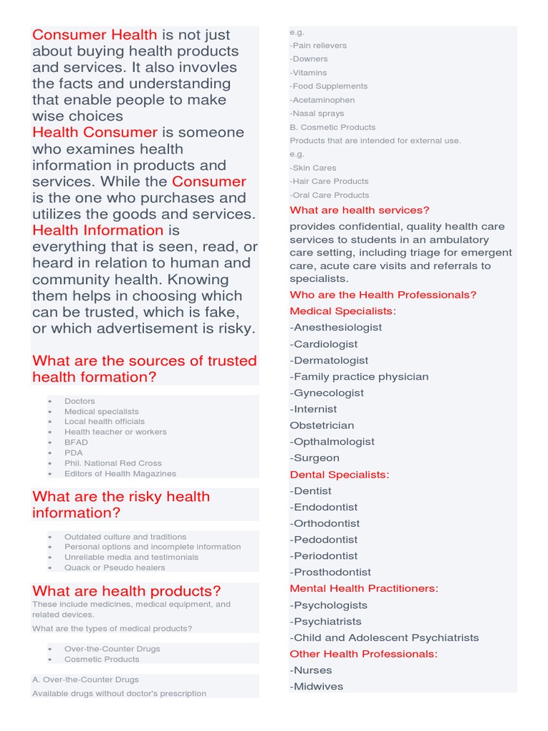 Consumer Health: What Are Health Services? | Download Free PDF | Health ...