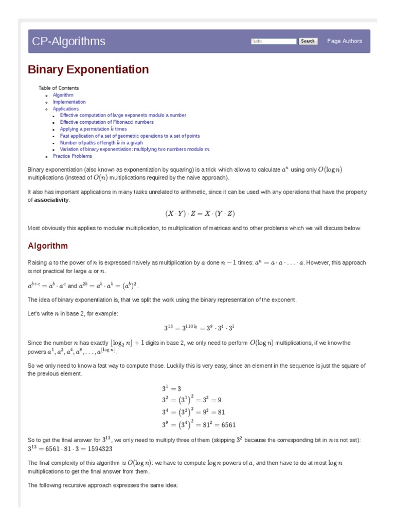 CP Algorithms Com Algebra Binary Exp HTML | PDF | Multiplication | Exponentiation