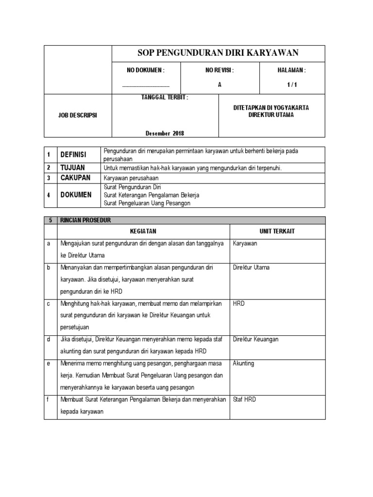 SOP Pengunduran Diri Karyawan | PDF