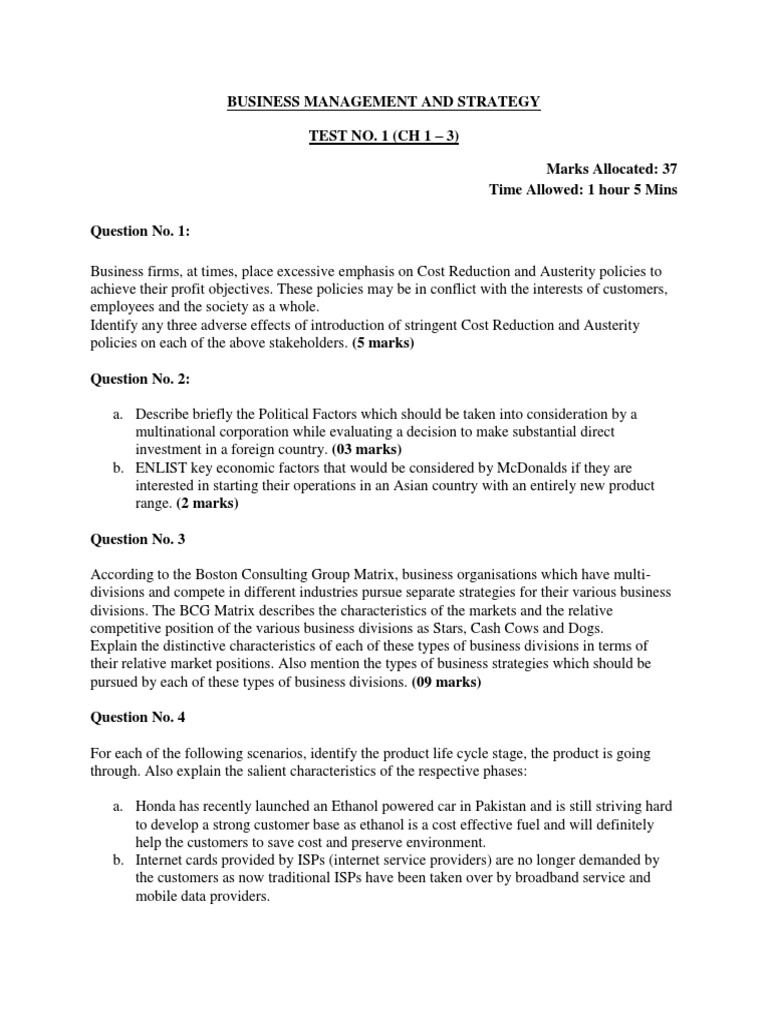 Test Chapter 1-3 | PDF | Competition | Strategic Management