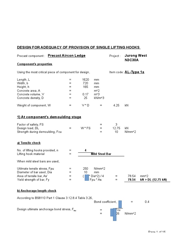 Lifting Hook Design for Precast Concrete | PDF | Prestressed Concrete ...
