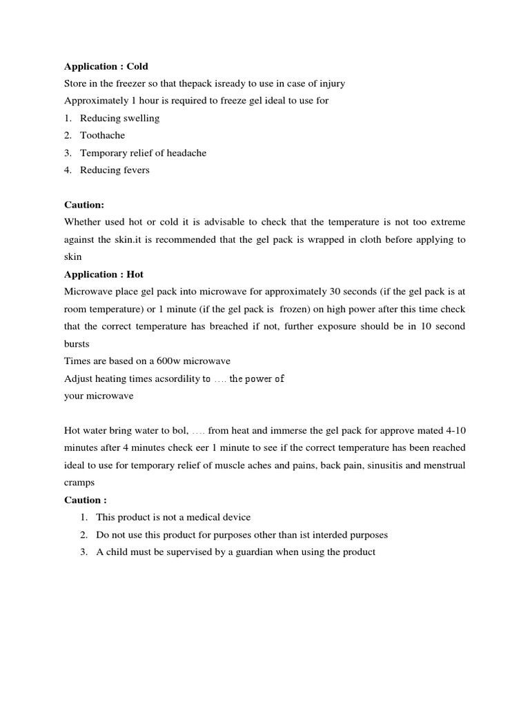 Hot and Cold Gel Pack Usage Guide | PDF | Science & Mathematics