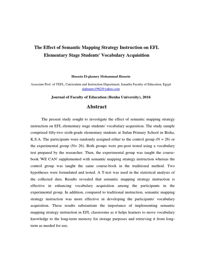 The Effect of Semantic Mapping Strategy Instruction On EFL Elementary ...