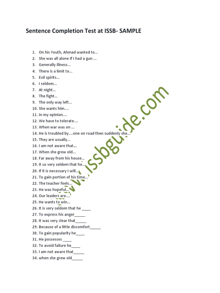 Sentence Completion Test at ISSB-SAMPLE | PDF