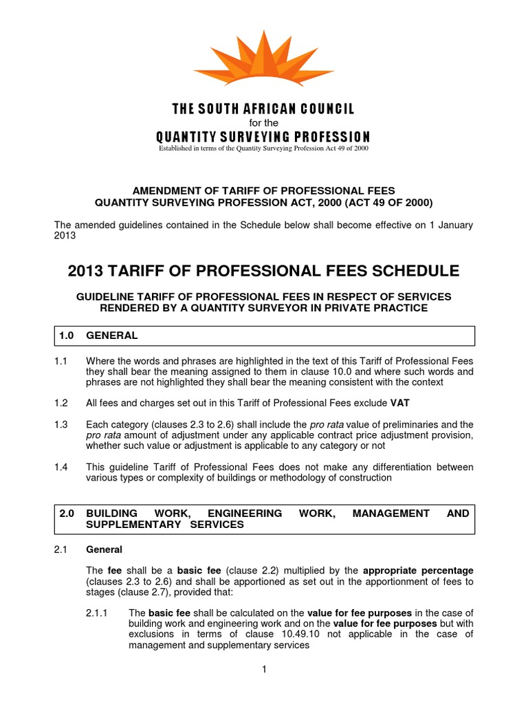 2013 Guideline Tariff of Professional Fees | PDF | Employee Benefits ...