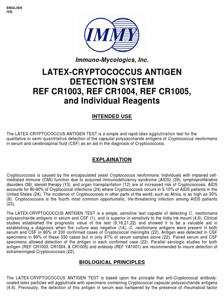 Latex Cryptococcus Antigen Test Guide | PDF